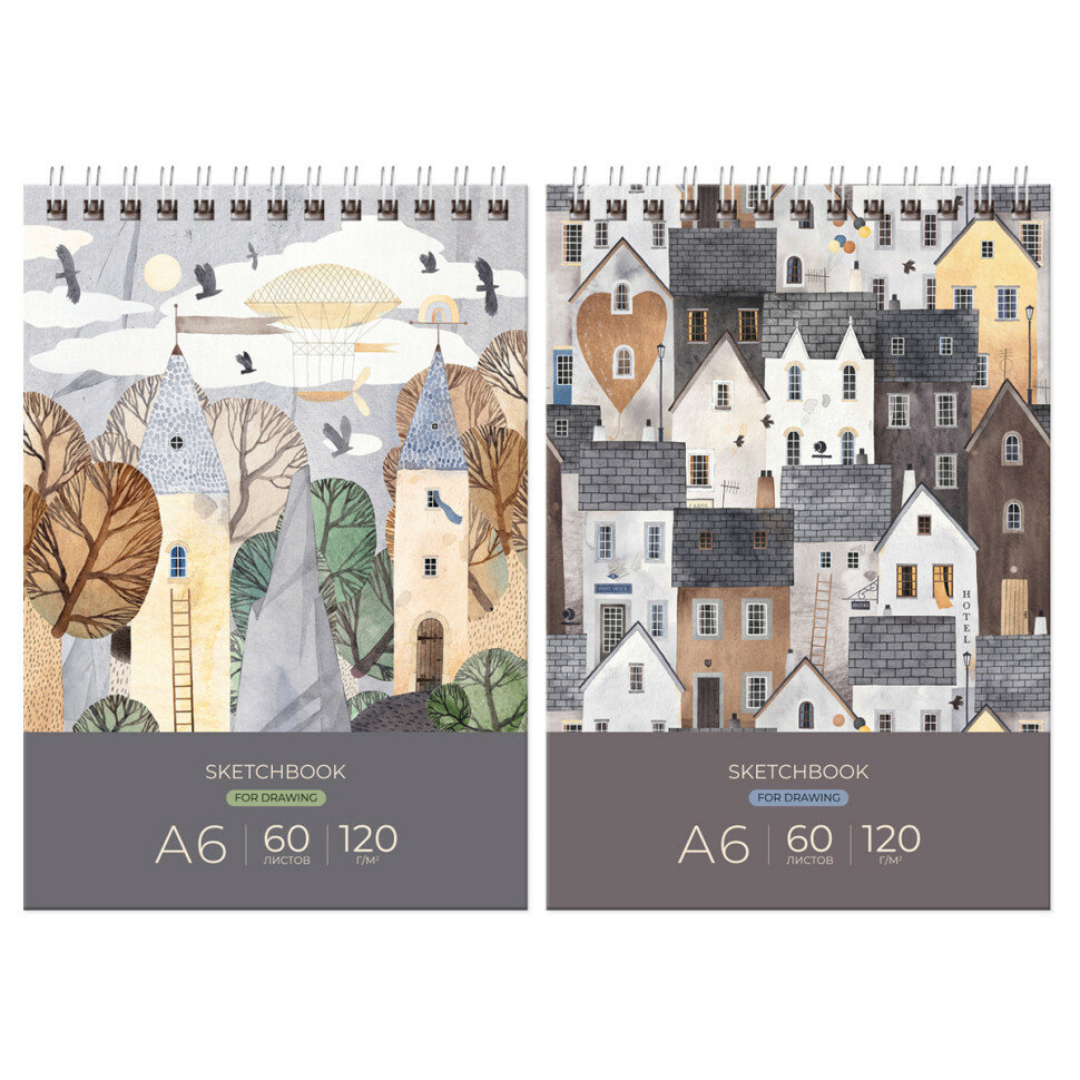 Скетчбук 60л. А6 на гребне BG "Хюгге", 120г/м2, 365261