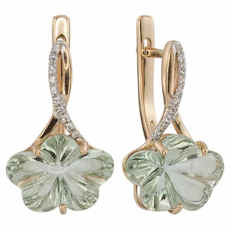 Серьги, красное золото, 585 проба, аметист