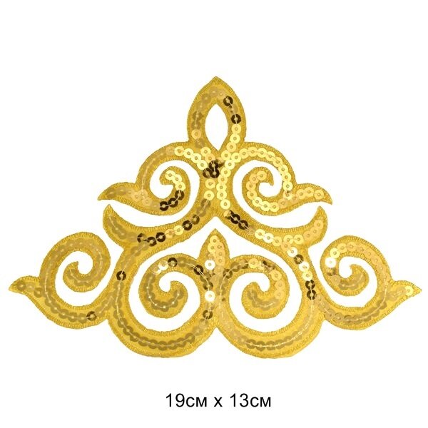 Термоаппликация с пайетками для танцевальных, национальных костюмов, обуви, 19*13 см, упак. 2 шт: цвет: золотистая