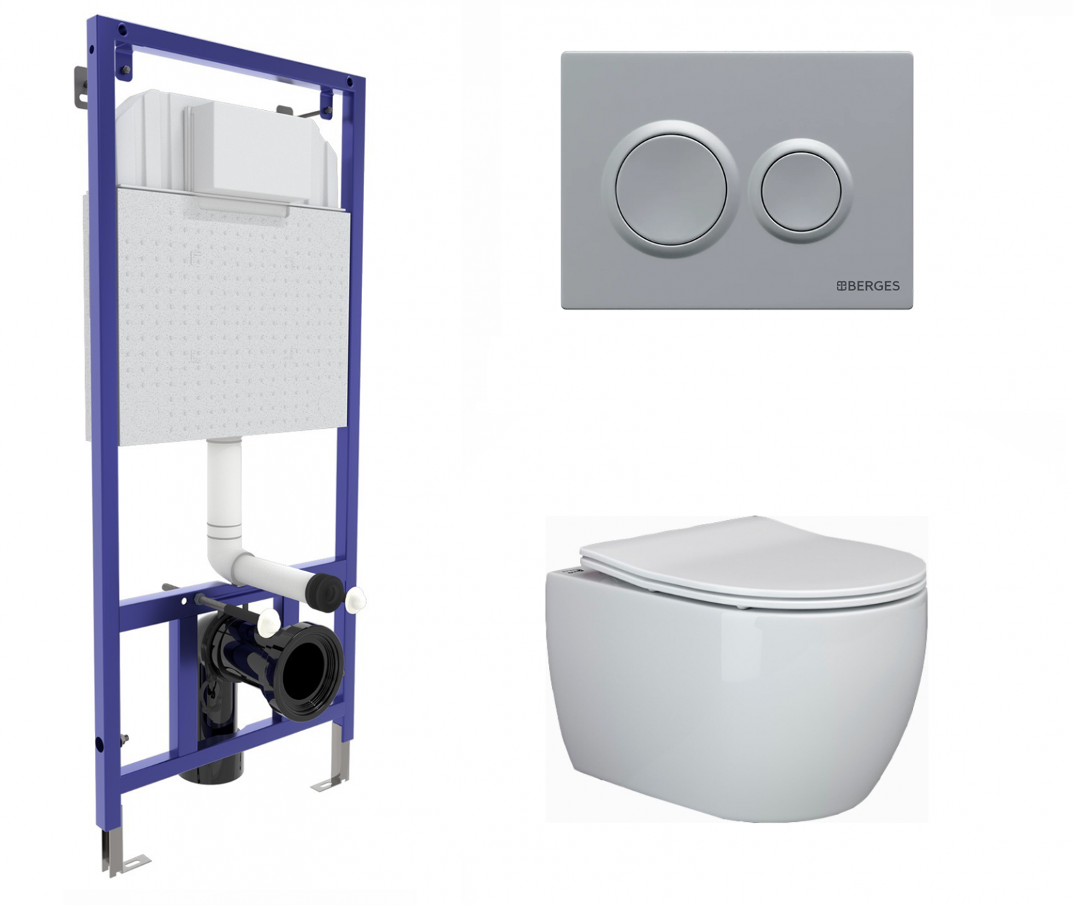 Комплект 3 в 1 инсталляция Berges Novum O2 + Унитаз подвесной Ceramica Nova Play CN3001 с кнопкой матовой хром