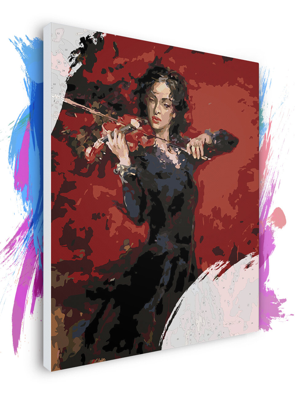 Картина по номерам на холсте Скрипачка На Красном Фоне, 70 х 100 см