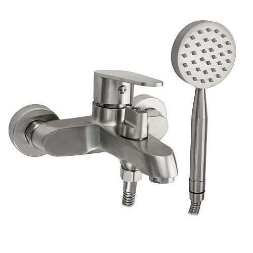 9242 MAGNUS Смеситель ванна короткий нос, шаровый с дивертором на корпусе из нержавеющей стали