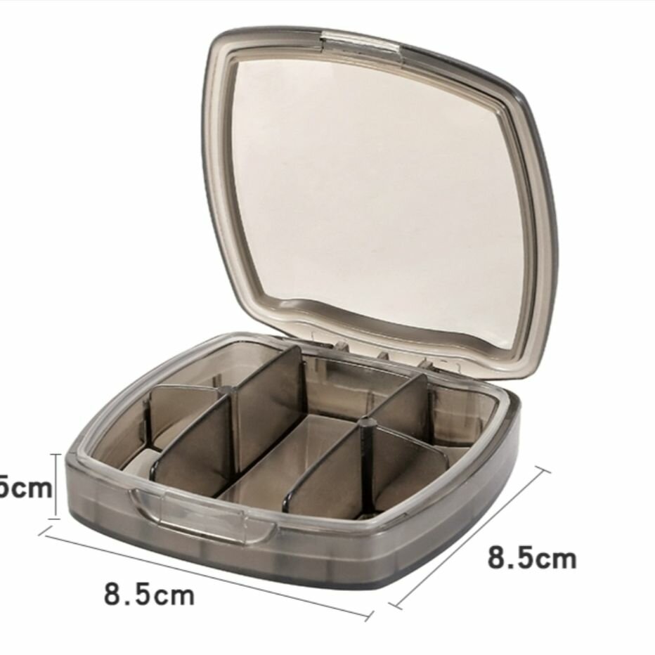 Таблетница квадратная прозрачная 5 дней, черная