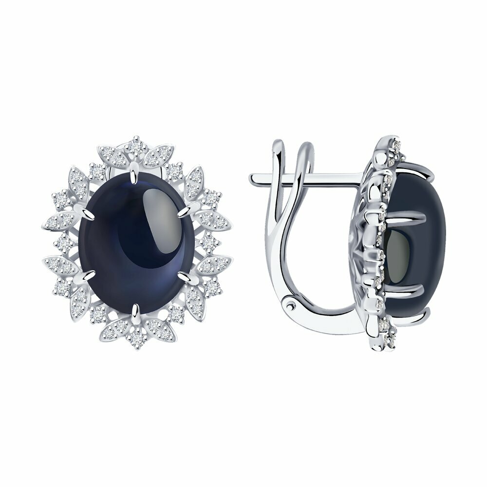 Серьги, белое золото, 585 проба, сапфир, бриллиант