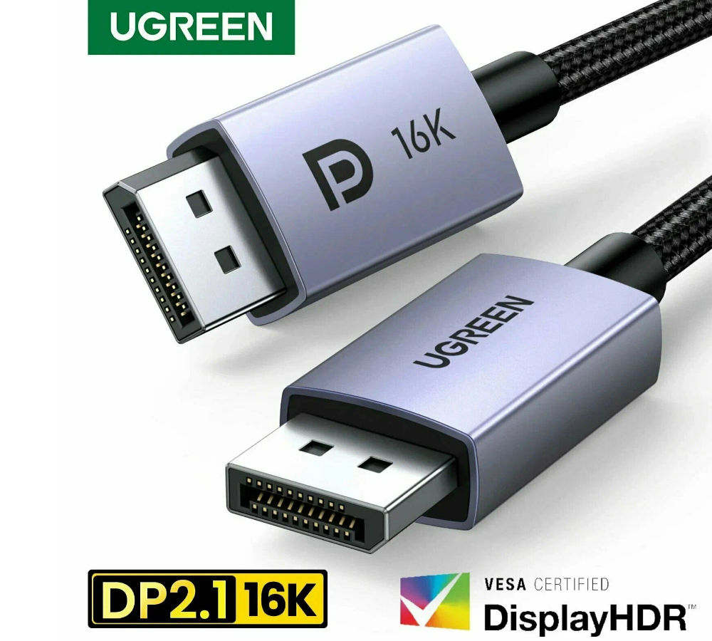 Кабель DisplayPort 2.1 UGREEN 16K, 80 Гбит/с, 240 Гц, 2 метра