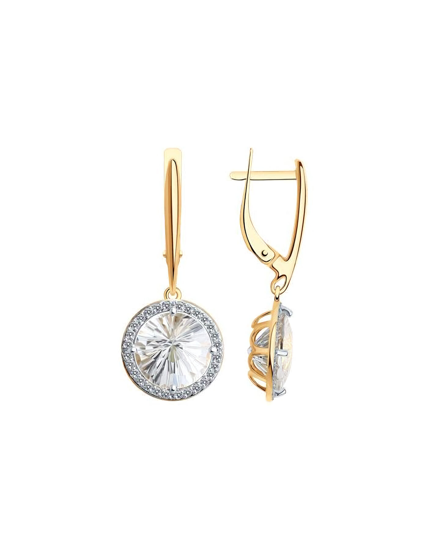 Серьги с подвесками, красное золото, 375 проба, горный хрусталь