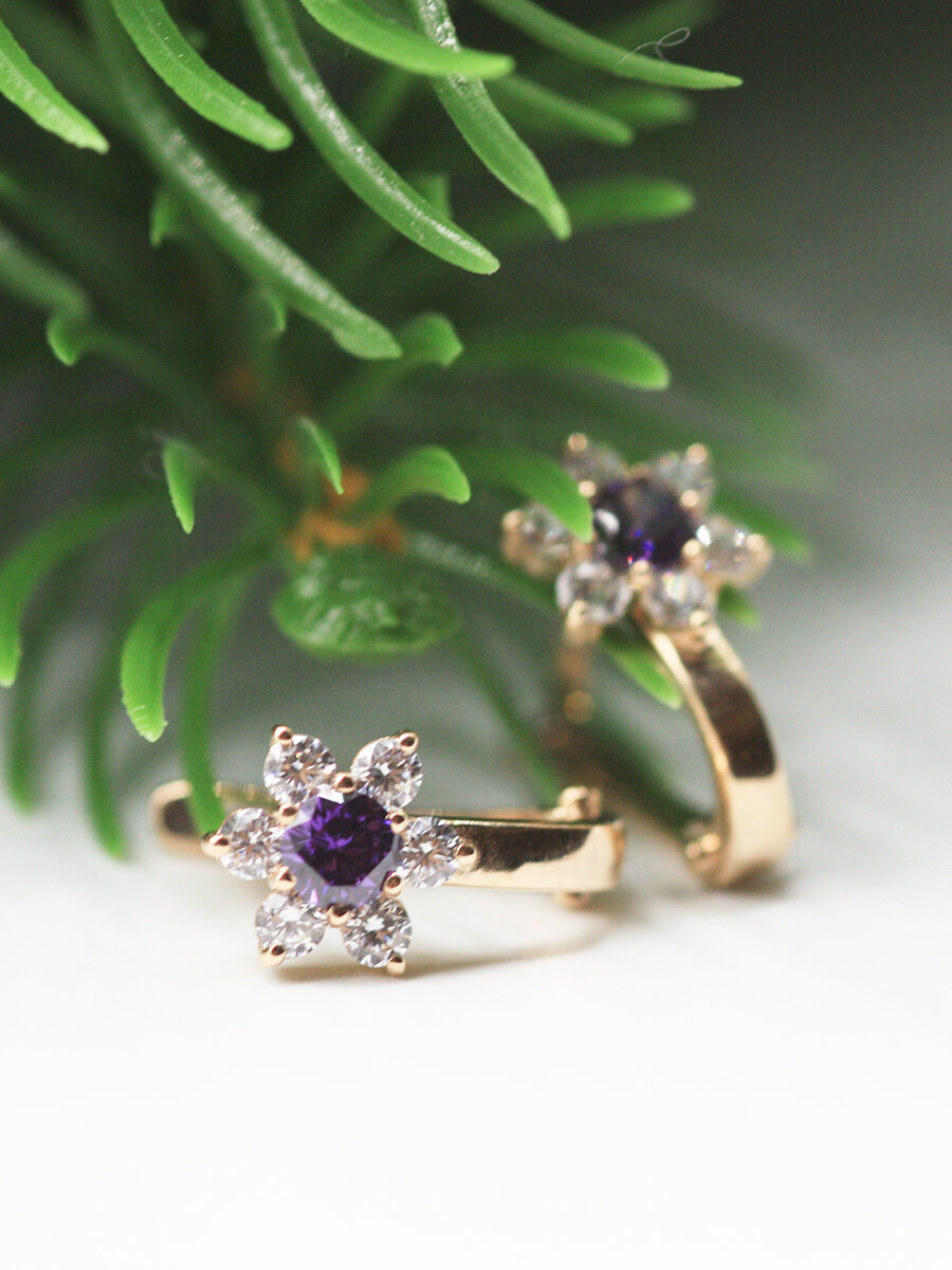 Серьги, красное золото, 585 проба, фианит