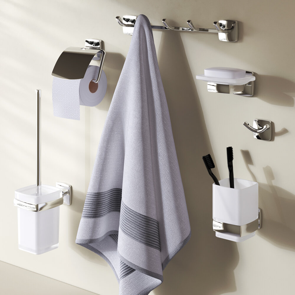 Аксессуары для ванной AM.PM Gem, набор: мыльница, стакан для щеток, крючки, держатель для бумаги, ершик, хром