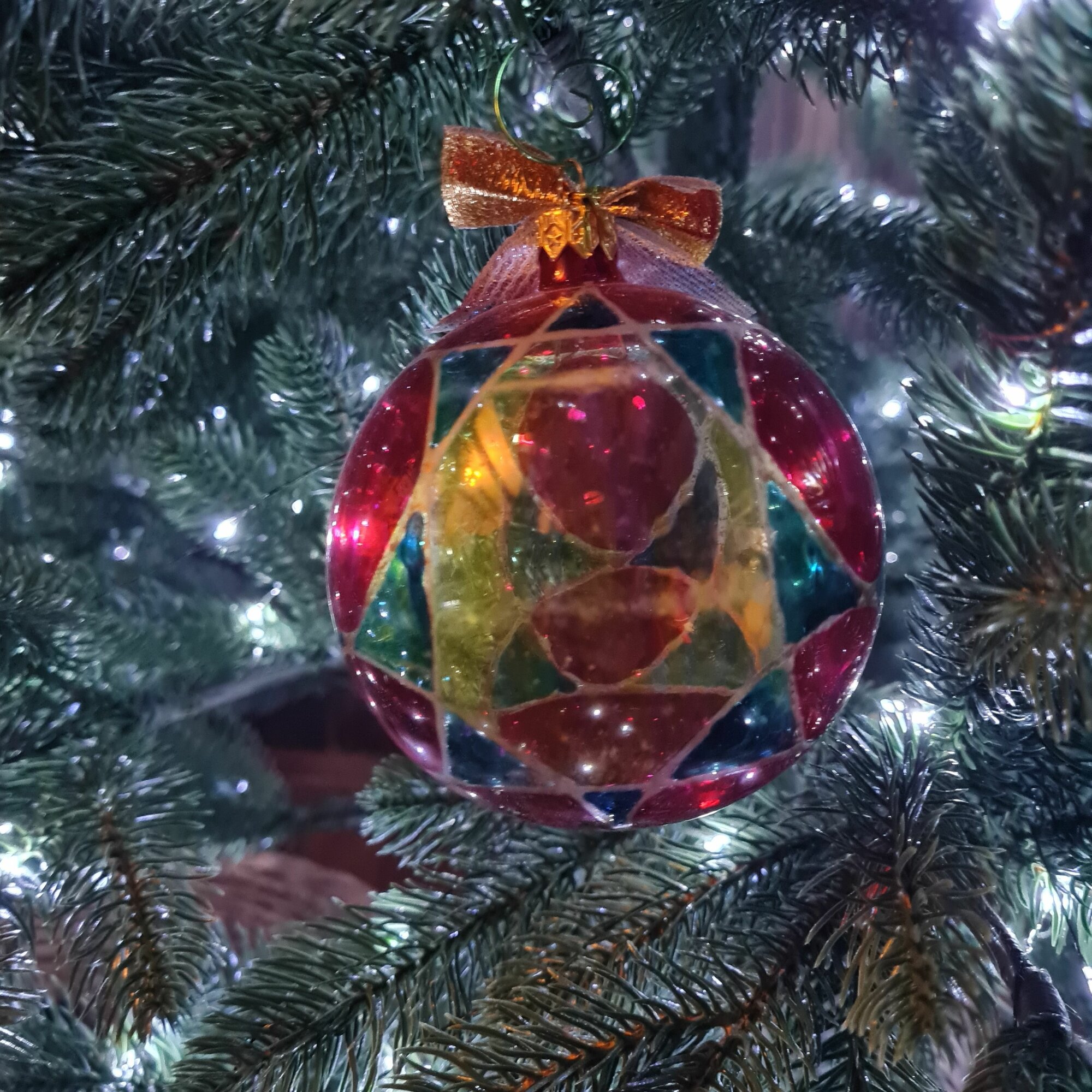 Шар Арлекино ручной работы, 9 см, разноцветный, стекло, авторская работа