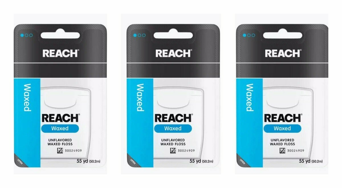 Зубная нить Reach, пропитанная воском, 50 м, 3 шт
