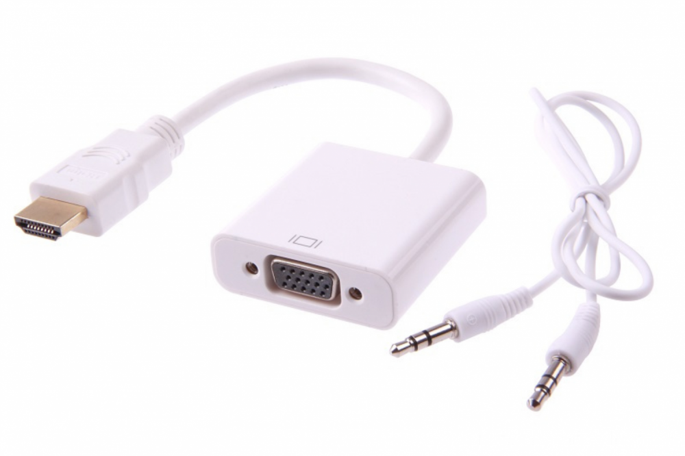 Переходник HDMI to VGA Adapter + AUX кабель, белый