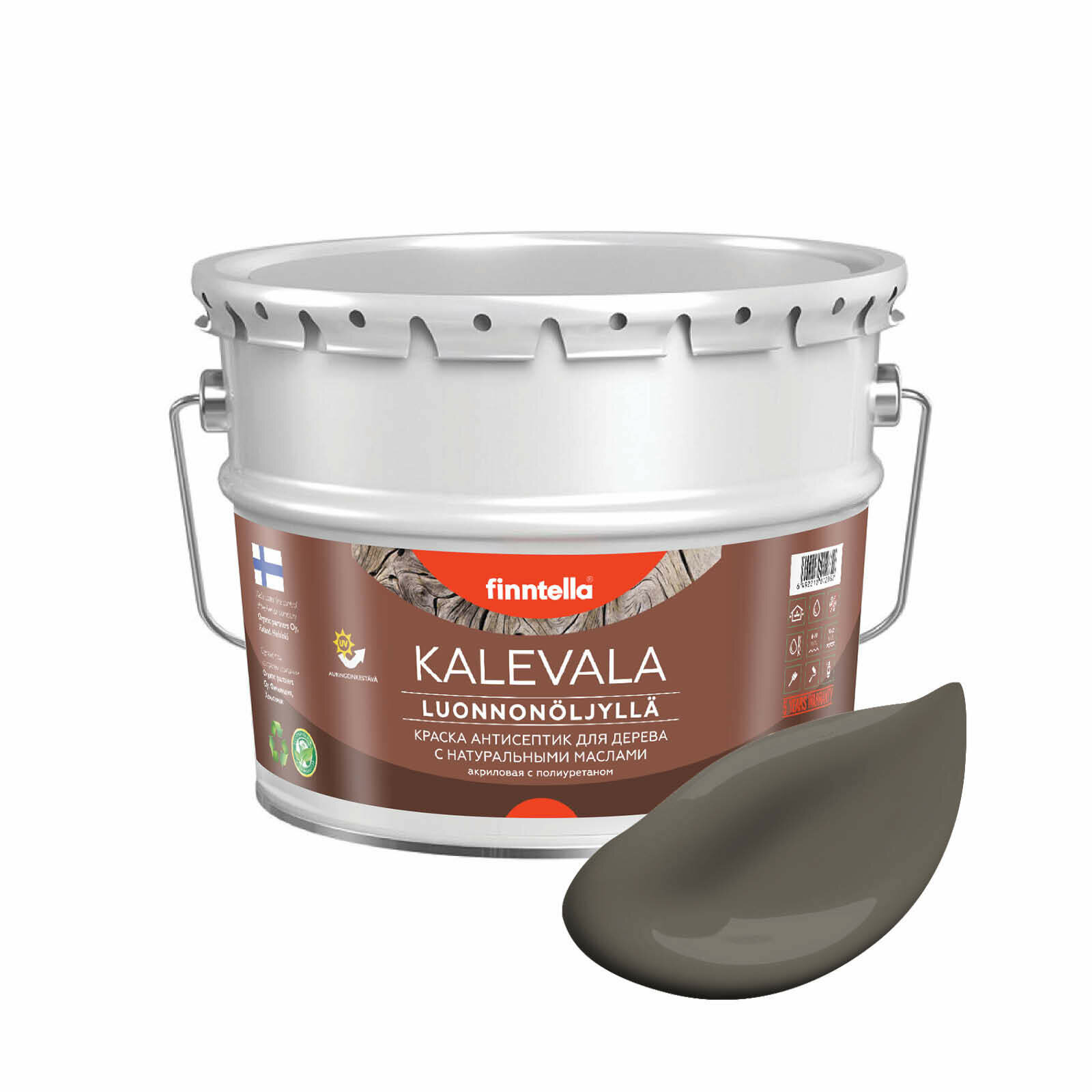 Краска для дерева и деревянных фасадов FINNTELLA KALEVALA, с натуральным маслом и полиуретаном, цвет MUTTERI (коричневый) , 9л
