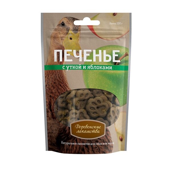 Лакомство Деревенские Лакомства печенье с уткой и яблоками для собак (100 г)