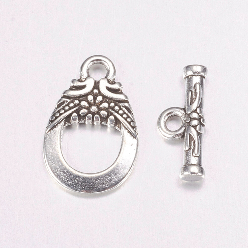 Застежка, 17.5х11.5мм, тогл Венок, базовый материал - оловянный сплав, стиль тибетское серебро, 10 шт.