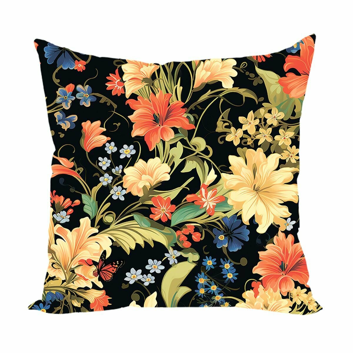 Чехол для подушки Полевые цветы на черном Моррис 40х40 велюр
