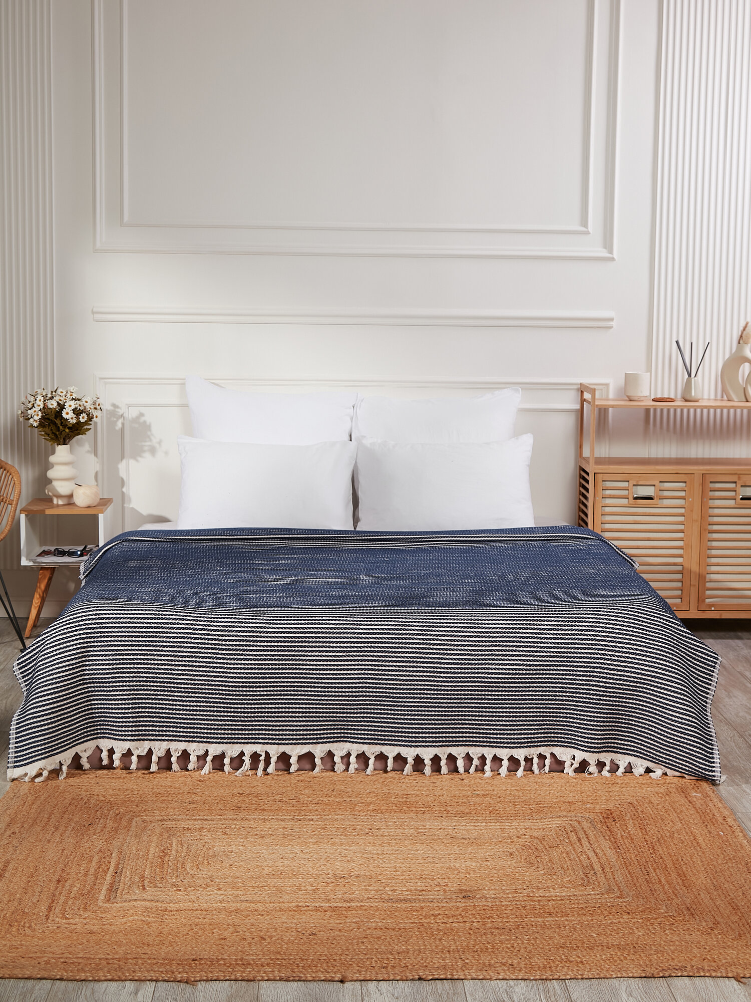 Покрывало-плед хлопковый Lou Lou Home, размер 200х230, синий