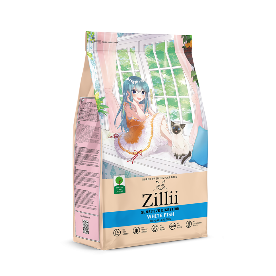 Zillii Sensitive Digestion Cat сухой корм для взрослых кошек с чувствительным пищеварением с белой рыбой - 2 кг