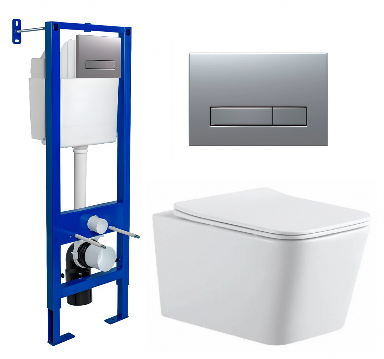 Комплект 3 в 1 инсталляция Berges Atom Line 410 + Подвесной унитаз SinteSi BALTI + кнопка хром матовая