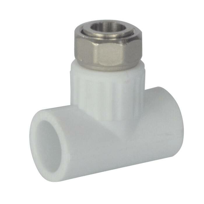 Тройник PP-R комбинированный белый Дн 20х1/2" с накидной гайкой VALFEX 10140020