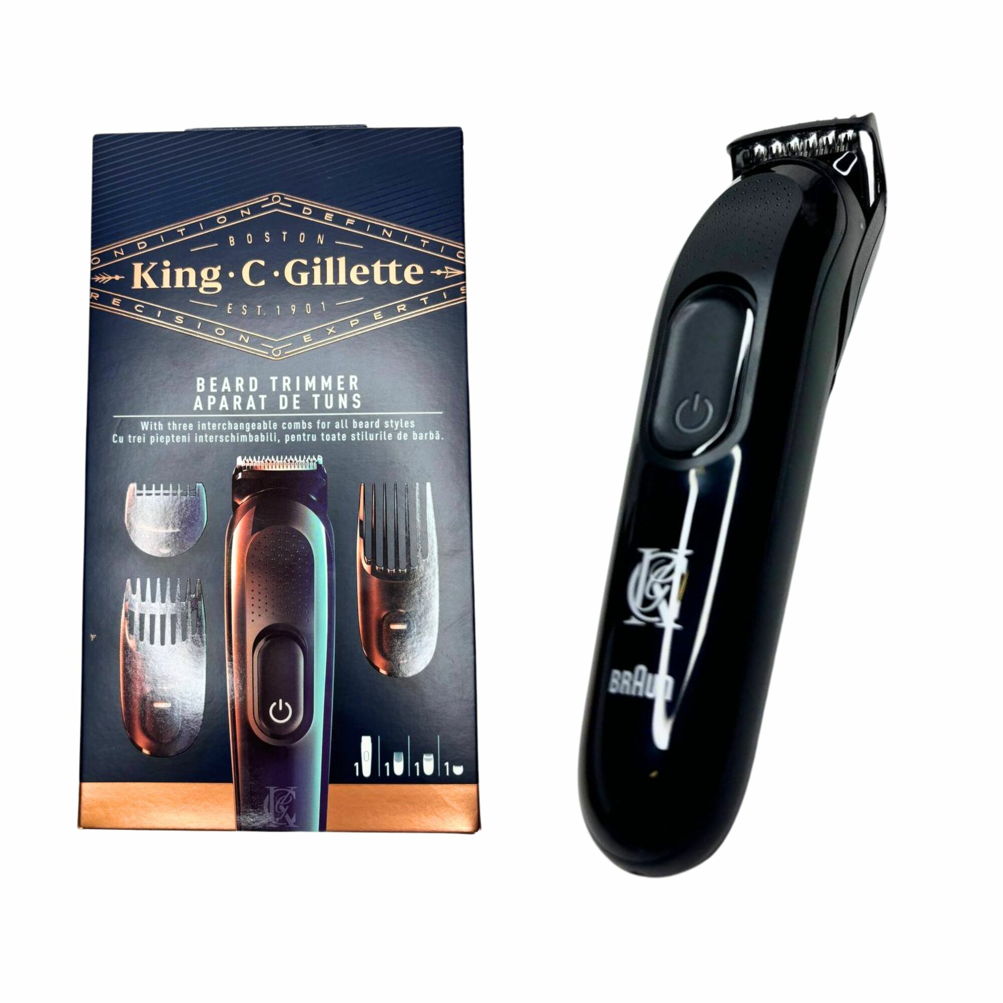 Триммер для стрижки бороды и усов с насадками аккумуляторный Gillette King.C.