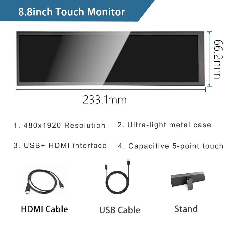 LESOWN Сенсорный монитор 8,8 дюйма Touch Monitor