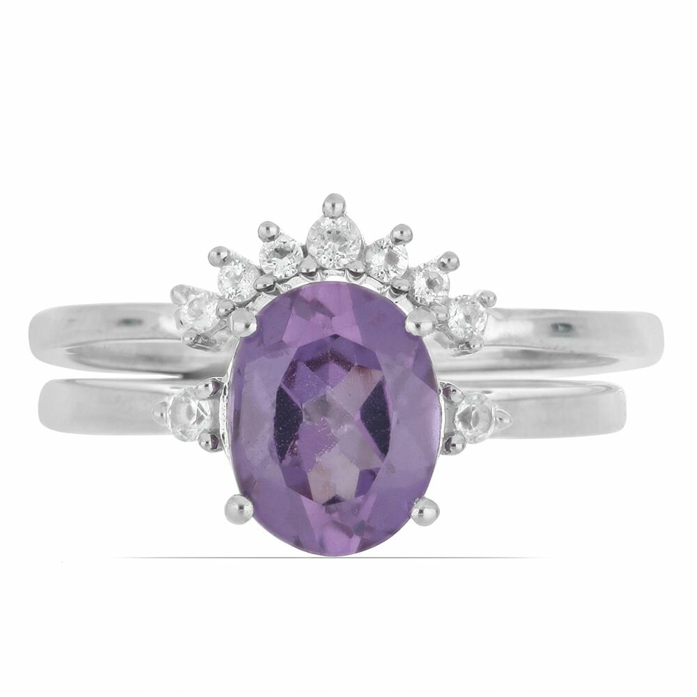 Кольцо, серебро, 925 проба, родирование, александрит синтетический, топаз