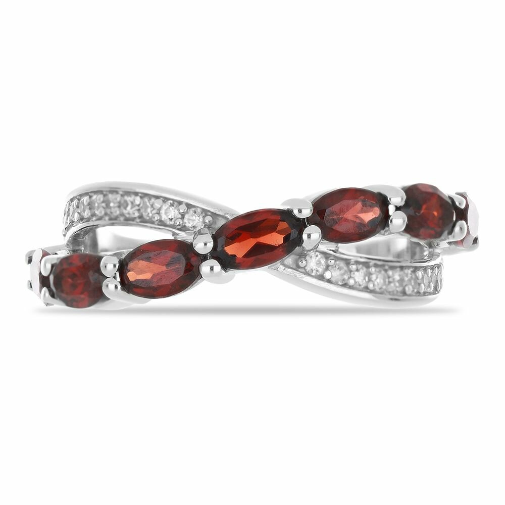 Кольцо дорожка, серебро, 925 проба, родирование, циркон, гранат