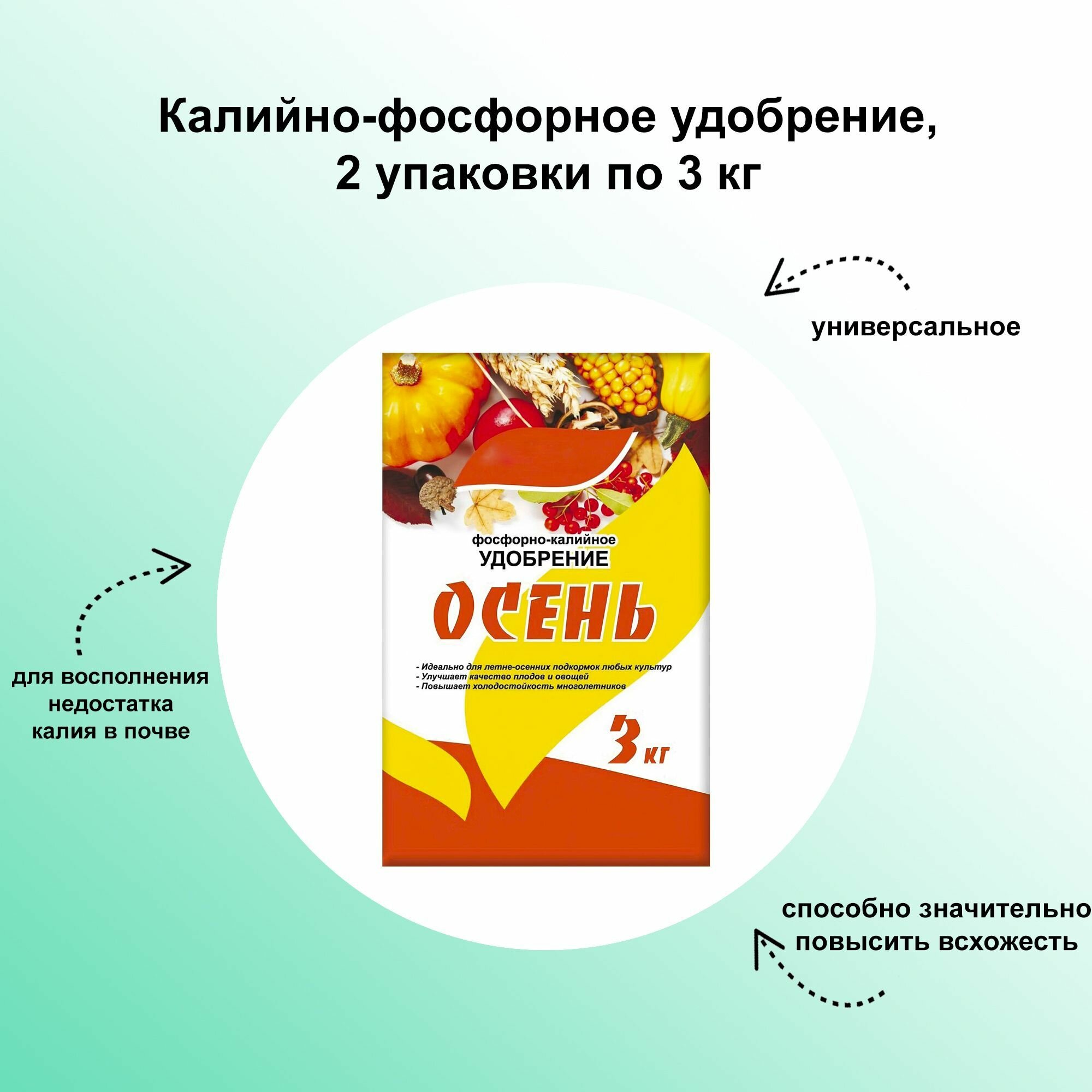 Калийно-фосфорное удобрение, 2 упаковки по 3 кг: для восполнения недостатка калия в почве, универсальное, очень эффективное