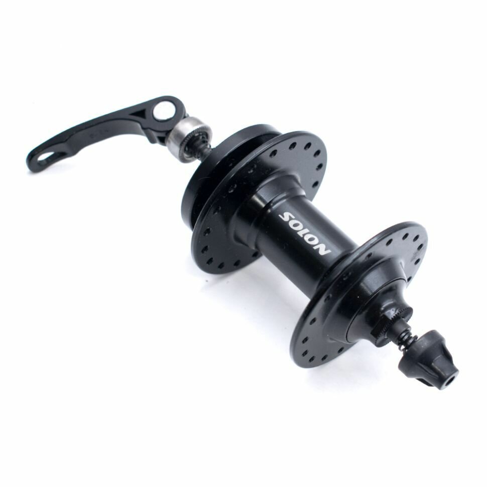 Втулка передняя алюминиевая Solon DH901YF 36 спиц, под дисковый тормоз, ось M9 100 мм, под эксцентрик, черная, 2 промподшипника