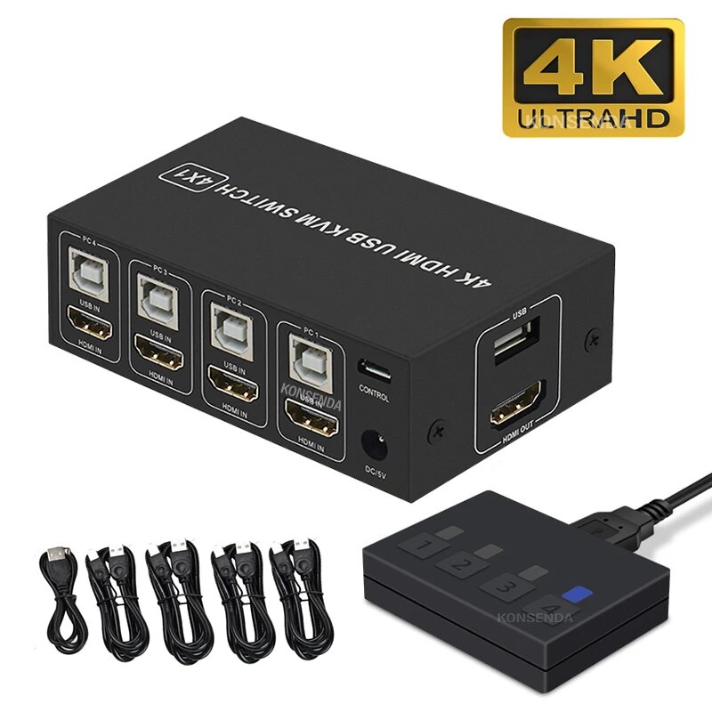 HDMI KVM-переключатель 4x1 4K 60Гц