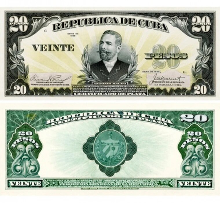 Куба 20 песо 1936 серебряный сертификат, сувенирная копия, банкноты и купюры редкие коллекционные
