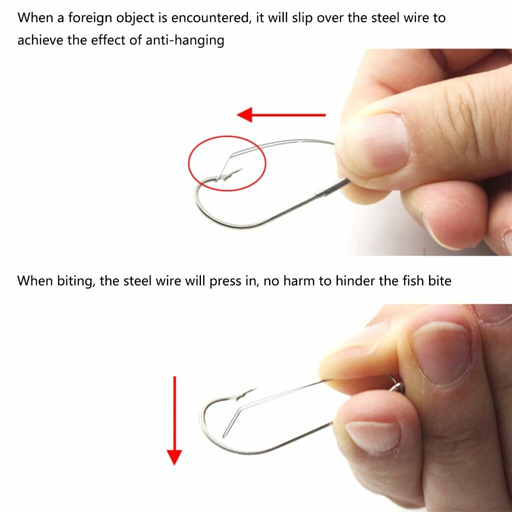 (1 комплект из 10 штук) Защита для зубов одинарный крючок Luya не подвешивается, нижний привязан травой к стальной проволоке, мягкий червячный рыболовный с колючей проволокой и длинной ручкой-3