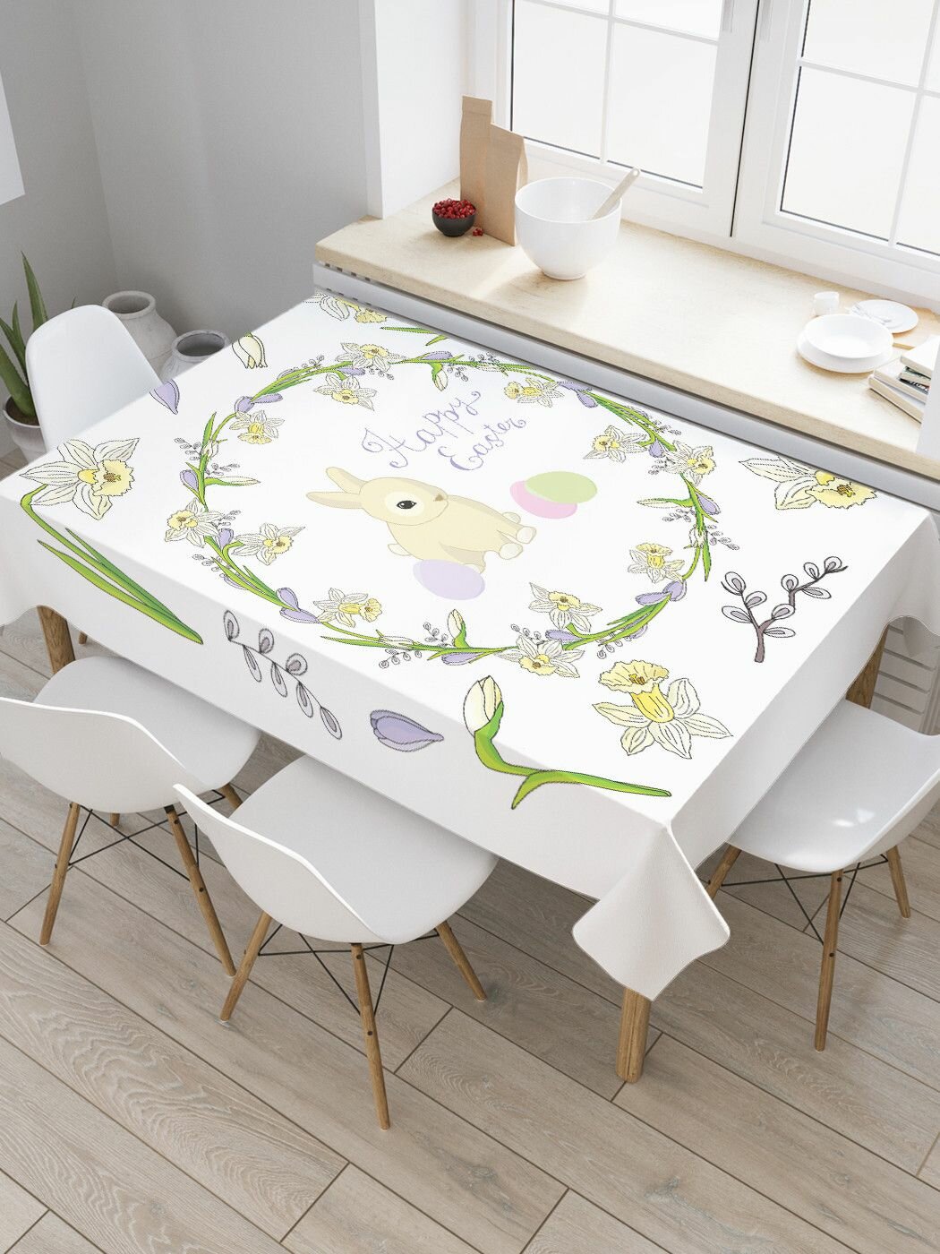 Прямоугольная тканевая скатерть на стол с рисунком "Пасхальные мотивы" 145 на 180 см, JoyArty