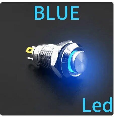 Светодиодный выключатель 12 мм, Blue Ring, 12-24V, Momentary Reset