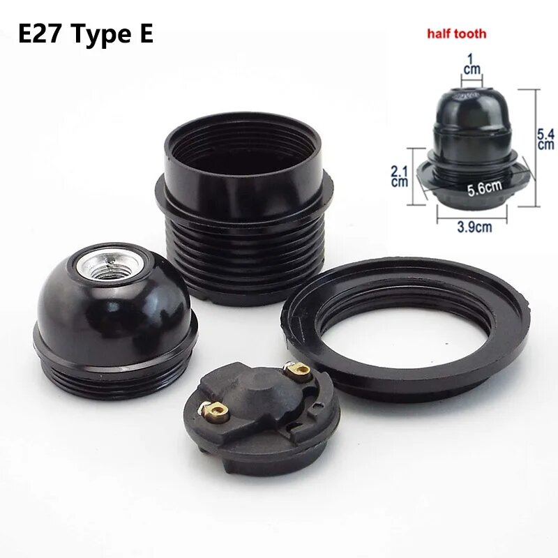Патрон для лампы E27 черный, E27 Type E, 1 шт