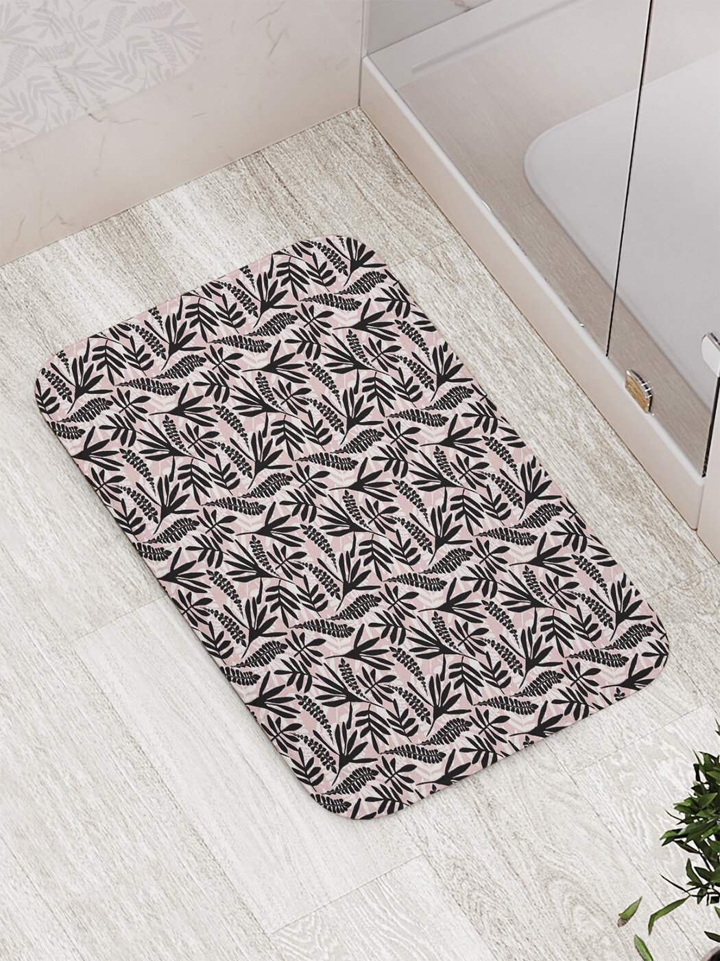 Коврик для ванной комнаты и туалета противоскользящий "Оттиски тропических листьев" 52х77 см, JoyArty