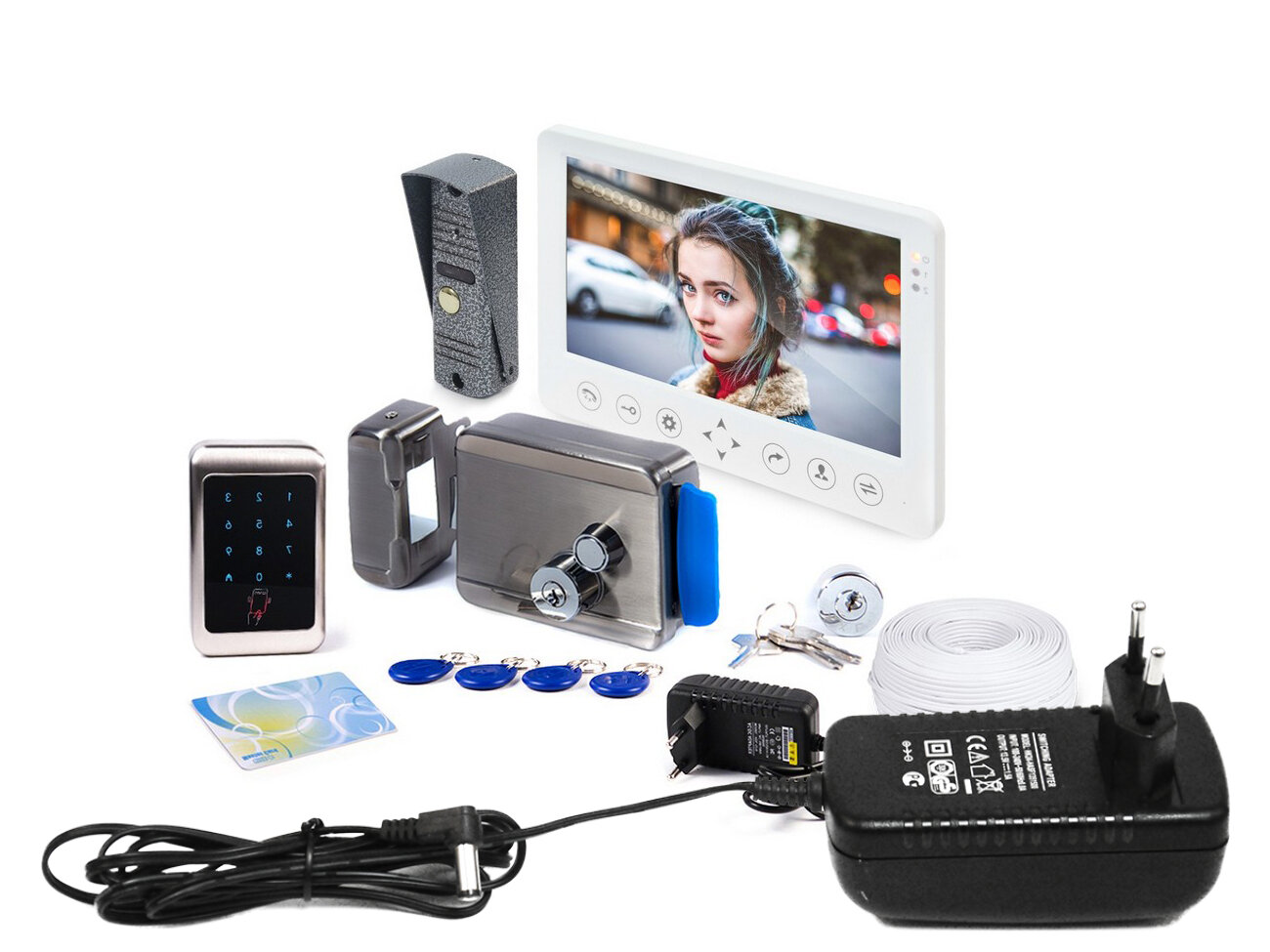 Комплект цветной домофон и замок: EP-(4815) + AnxingLock-(Титан) с записью плюс вызывная панель - замок двери домофона