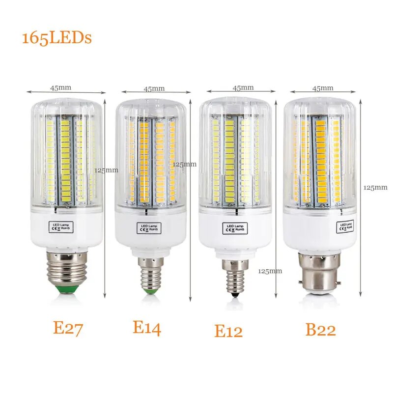 LED лампа 165LEDs E27/E14/E12/B22, Cool White, 45W