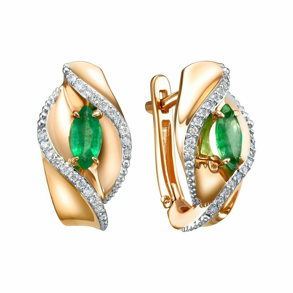 Серьги, золото, 585 проба, изумруд, бриллиант
