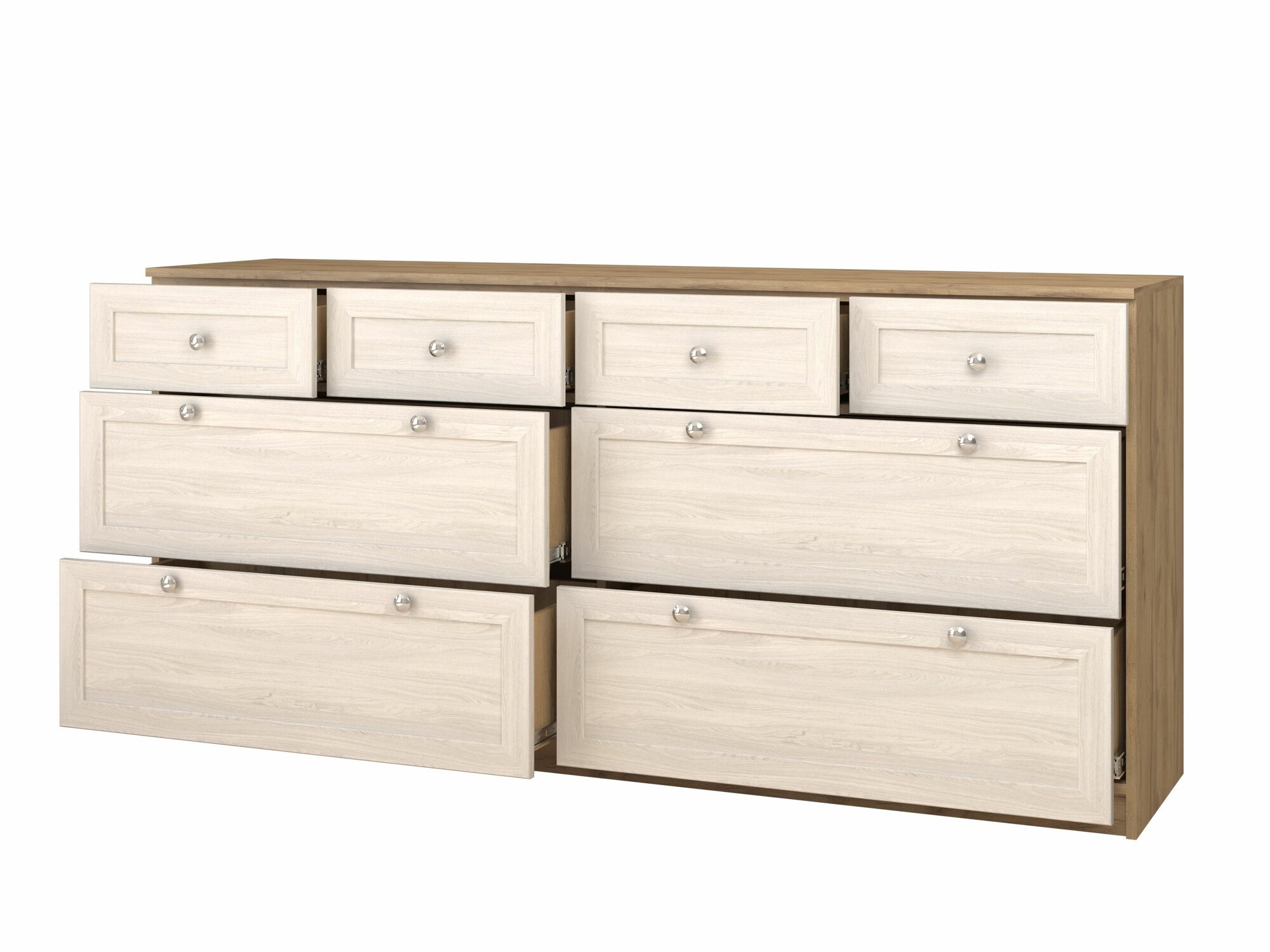 Комод МногоМеб Мираж 4.4 183х46х87 рамка МДФ, дуб золотистый/анкор светлый, 8 ящиков