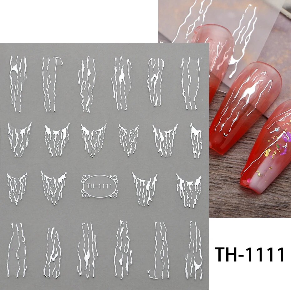 Наклейки на ногти 3D TH-1111, серебряные