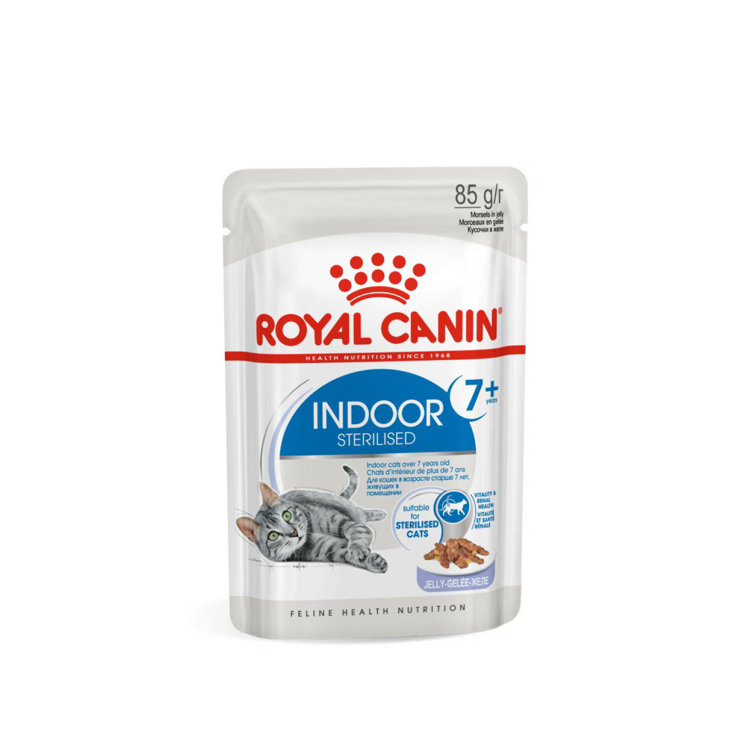 Royal Canin Indoor влажный корм для стерилизованных пожилых кошек, кусочки в желе (28шт в уп) 85 гр