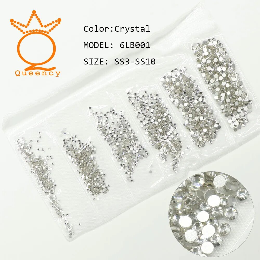 Набор страз Crystal SS3-SS10 для дизайна ногтей 1728 шт.