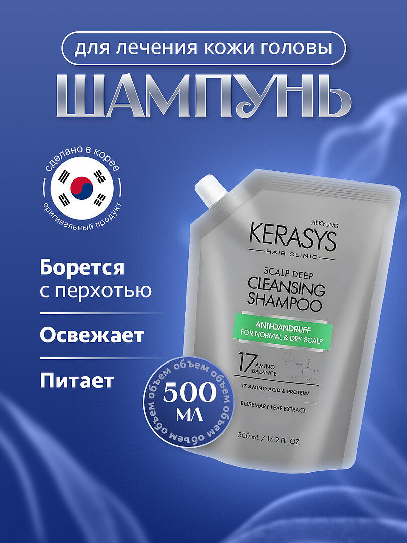 Шампунь для волос Kerasys против перхоти освежающая 500мл (запаска)