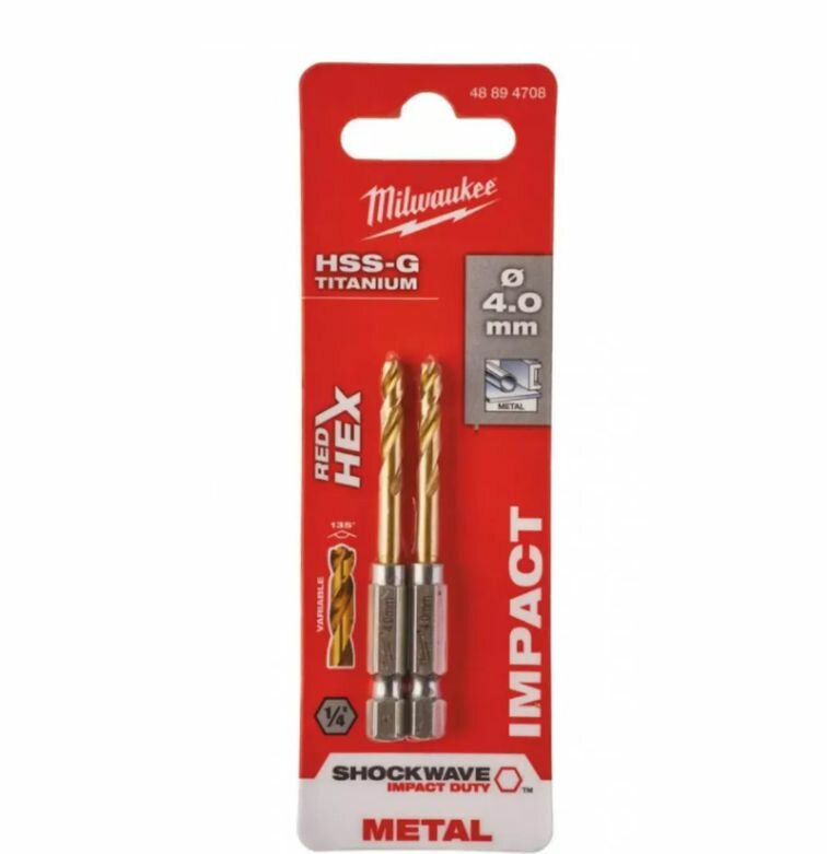 Сверло по металлу Milwaukee RedHEX HSS-G 4мм 2шт 48894708