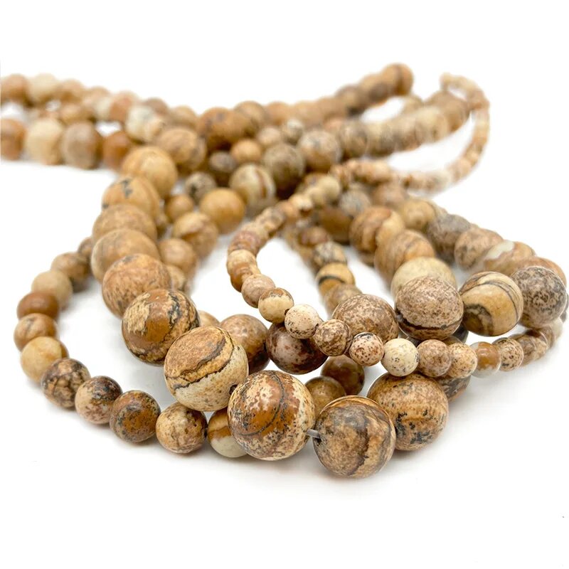 Натуральные бусины аметист амазонит агаты нефрит 4 6 8 10 мм 6mm(59-63pcs), Picture Jasper