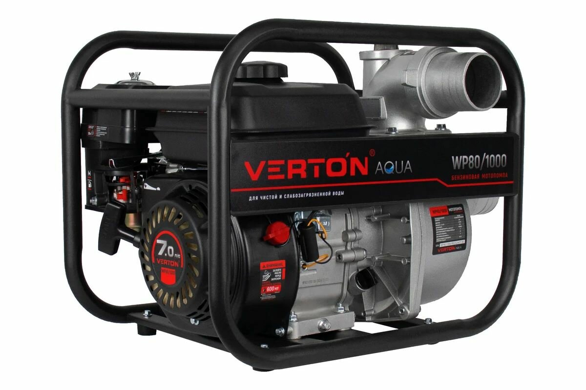 Мотопомпа бензиновая для чистой и слабозагряз. воды 1000л/мин подъем 26м глубина 8м 80/80мм 4Т VERTON