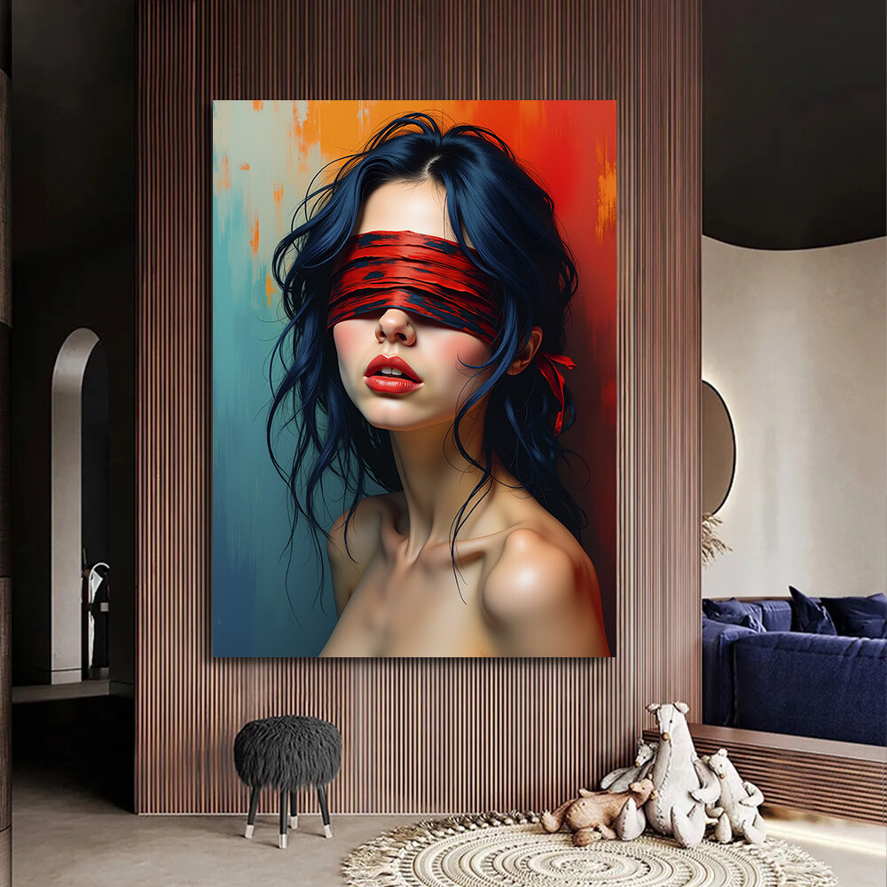 Девушка с закрытыми глазами / яркий поп арт, картина в спальню / на стену, 20х30 см.