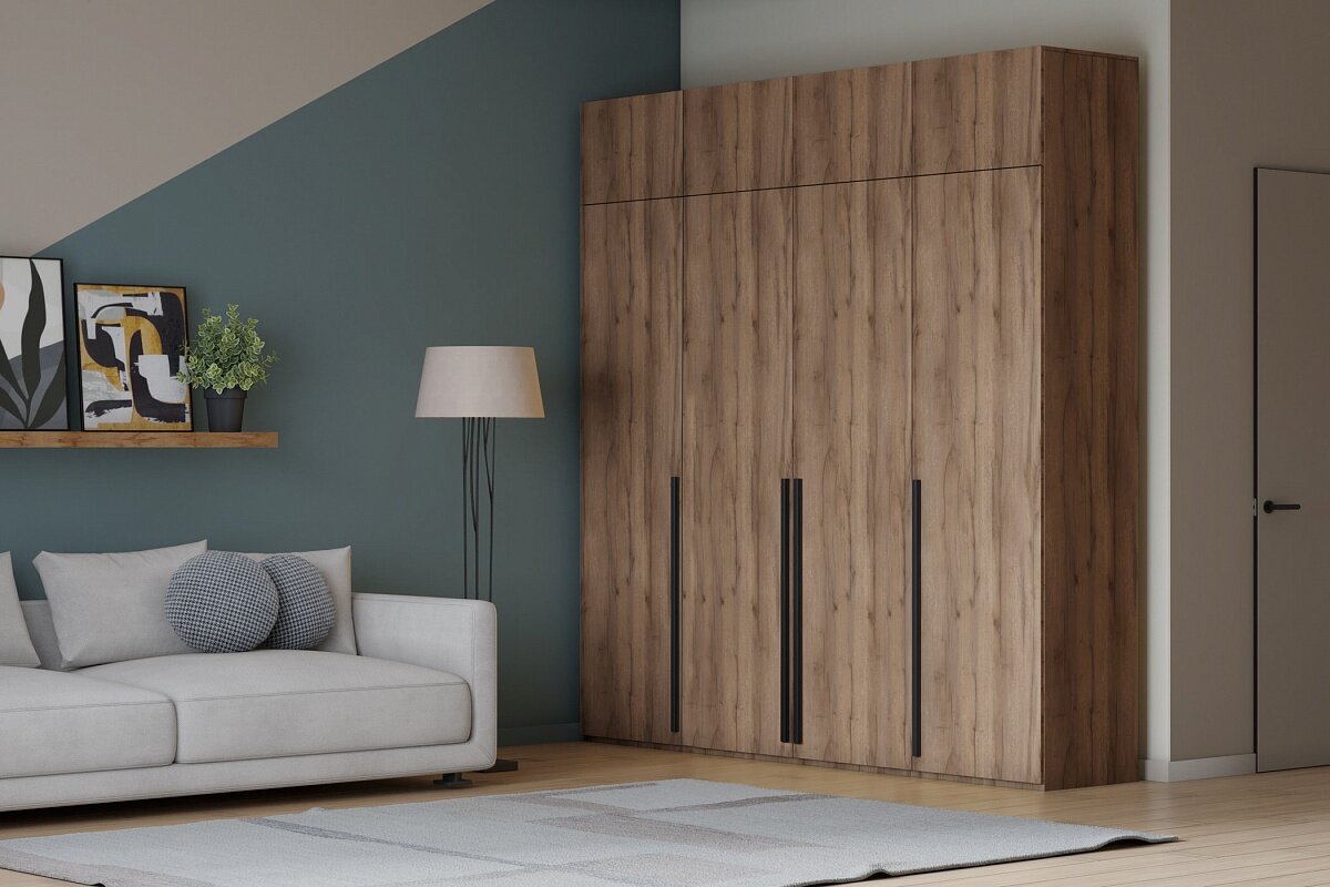 Шкаф распашной МебельЛэнд24 Лорена Пакс - 4 с антресолью Дуб Табачный 160x70x260 для одежды четырехдверный