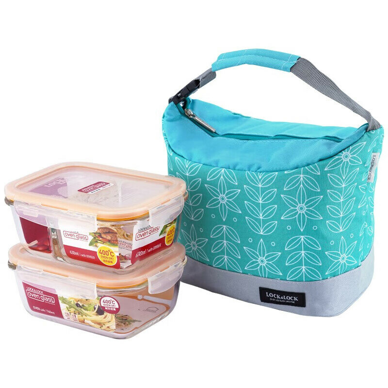 Набор контейнеров LOCK&LOCK Glass Food Storage, с сумкой, 2 шт, 740ml, 630ml, LLG429S911, бесцветный/оранжевый